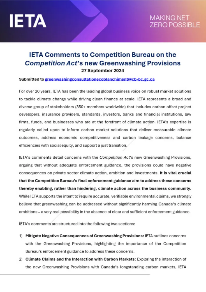 IETA Comments to Competition Bureau on the Competition Act’s… | IETA